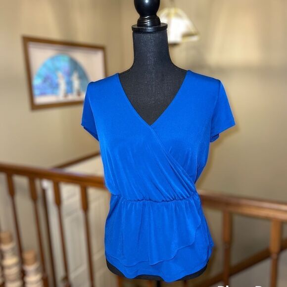 Merona | Tops | Merona Cobalt Blue Vneck Cinched Wrap Waist Short ...